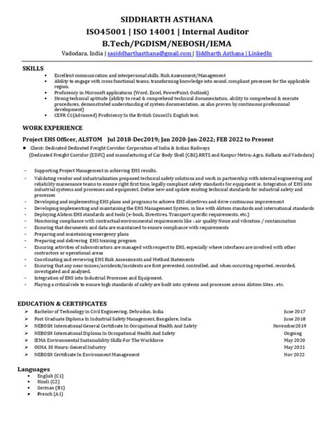 Alstom India Siddharth Asthana Resume Pdf