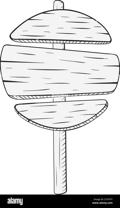 Round Signpost In Linear Style Blank Wooden Boards Template Isolated On White Background Round