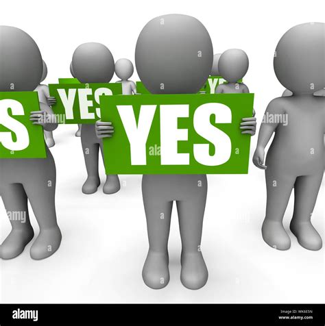Characters Holding Yes Signs Mean Agreement Affirmation And