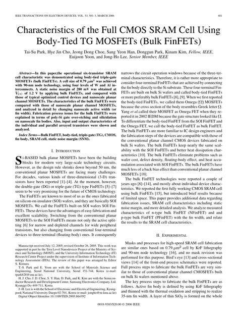 Pdf Characteristics Of The Full Cmos Sram Cell Using Body Tied Tg Mosfets Bulk Finfets
