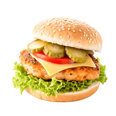 Delicioso Pollo Hamburguesa Con Sésamo Bollo Lechuga Tomate Queso Y