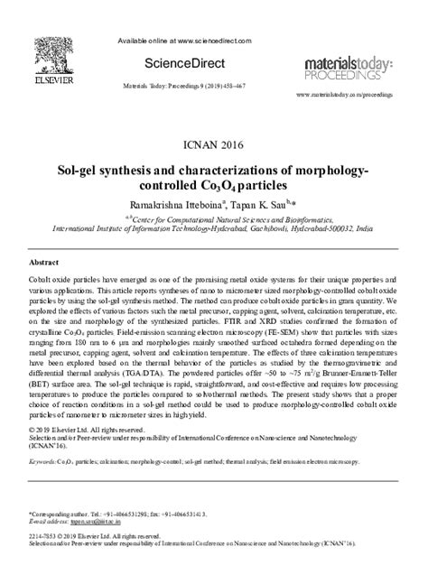 pdf sol gel synthesis and characterizations of morphology controlled