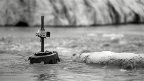 Sensor Monitoring Water Levels In Icy Environment Stock Image Image