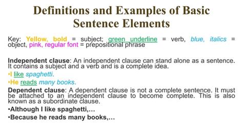 Definitions And Examples Of Basic Sentence Elements Pptx