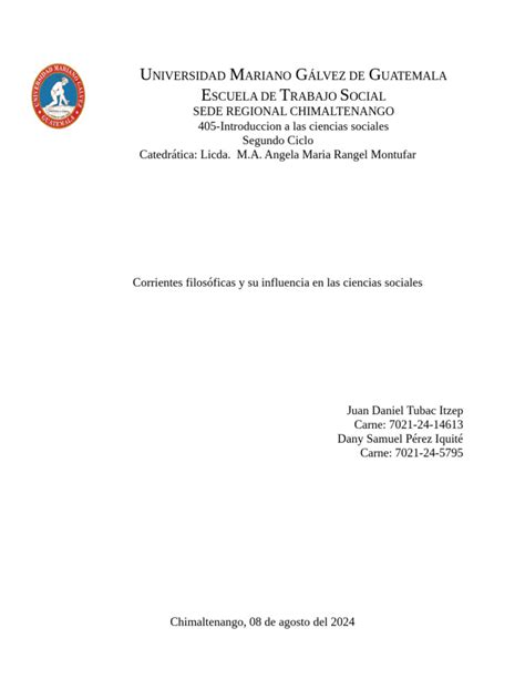 Corrientes Filosoficas Y La Aplicacion A Las Ciencias Sociales Word