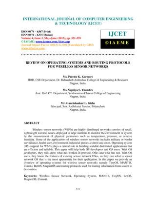 Review On Operating Systems And Routing Protocols For Wireless Sensor PDF