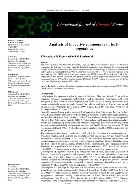 Pdf Analysis Of Bioactive Compounds In Leafy Vegetables
