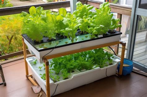 Premium AI Image Aquaponics System With A Range Of Plants Herbs And Fish Created With
