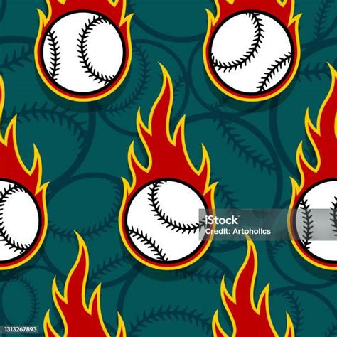 야구 공 아이콘과 불꽃 원활한 패턴 벡터 디지털 종이 디자인 불길에 대한 스톡 벡터 아트 및 기타 이미지 불길 야구