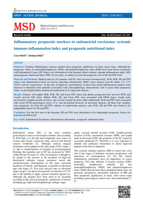 Pdf Inflammatory Prognostic Markers In Endometrial Carcinoma