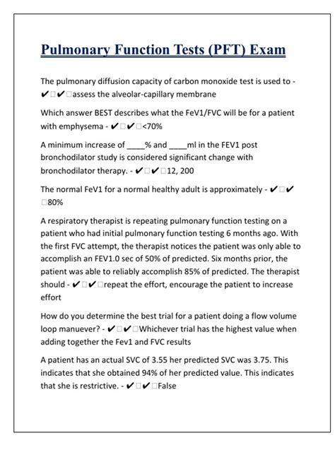 Pulmonary Function Tests PFT Exam Pulmonary Function Tests Stuvia US