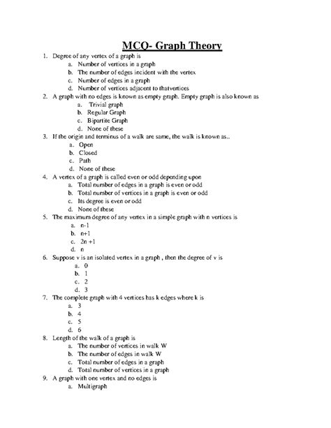 Graph Theory Mcq Question Mcq Graph Theory 1 Degree Of Any Vertex