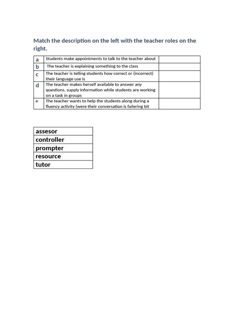 Teacher Roles And Descriptions Match Pdf