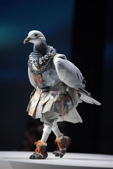 Pigeon wearing fashion clothes. On podium by Coolarts223 on DeviantArt