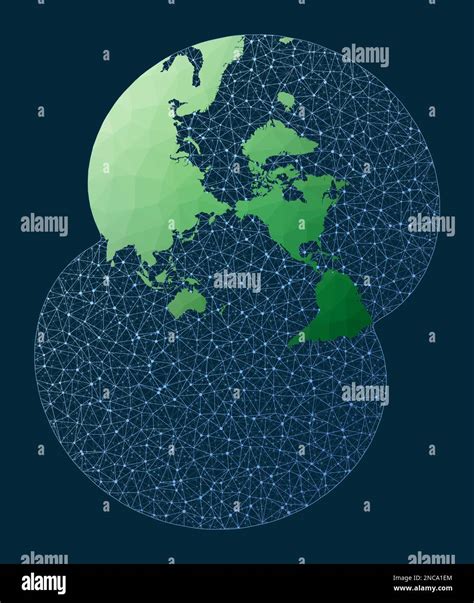 Network Map Of The World Modified Stereographic Lee Projection Green Low Poly World Map With