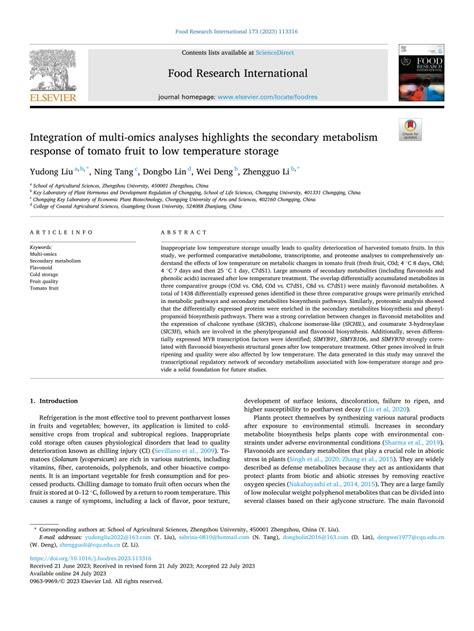 Pdf Integration Of Multi Omics Analyses Highlights The Secondary