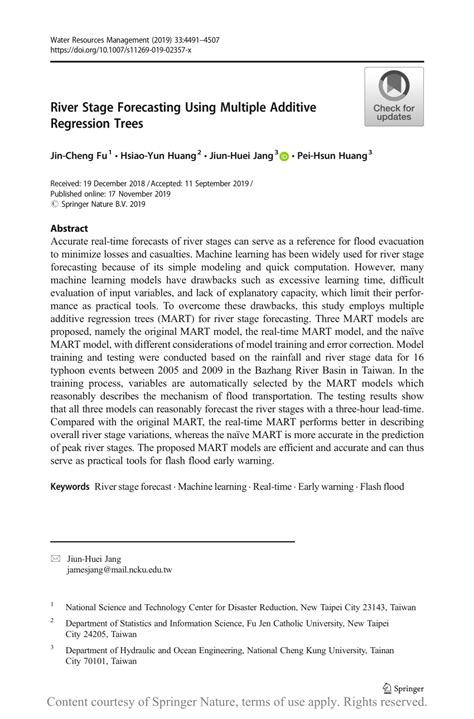 River Stage Forecasting Using Multiple Additive Regression Trees Request Pdf