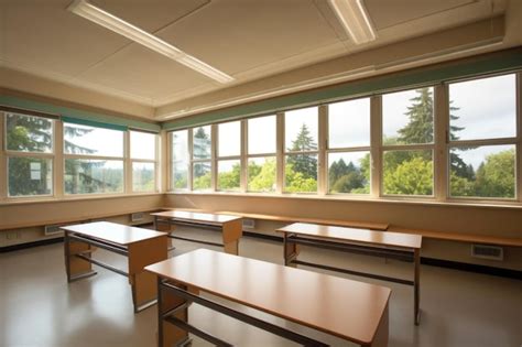 Premium Ai Image Empty Classroom With Large Windows Natural Light