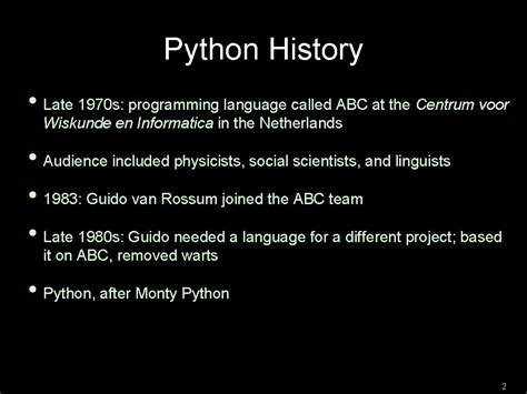 Python Basics Python History Late S Programming