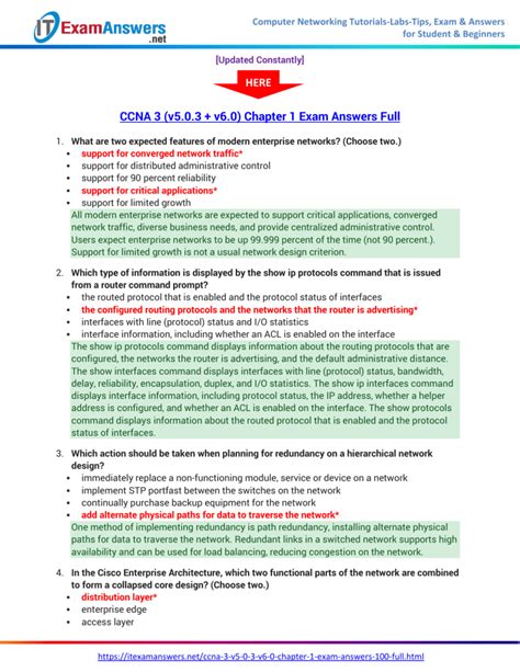 CCNA 3 Chapter 1 Exam Answers Full