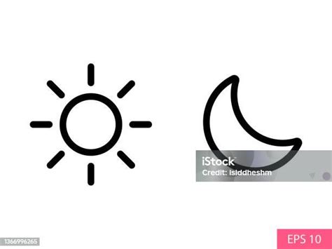 웹 사이트 디자인 앱 Ui 흰색 배경에 격리 된 개요 스타일 디자인의 태양 및 하프 문 벡터 아이콘 편집 가능한 스트로크 주간 조명 모드 또는 야간 어두운 모드 개념 Eps