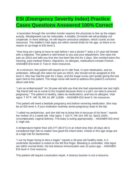 Esi Emergency Severity Index Practice Cases Questions And Answers