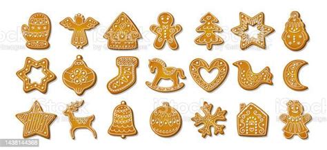 크리스마스 진저 브레드 쿠키 흰색 배경에 격리된 다양한 캐릭터와 휴일 아이템의 형태로 겨울 달콤한 수제 비스킷 세트 귀여운 만화 벡터 일러스트 레이 션 진저브레드 비스킷에