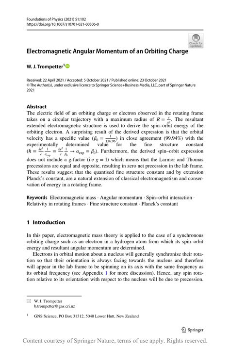 Electromagnetic Angular Momentum Of An Orbiting Charge Request Pdf