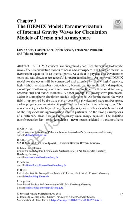 pdf the idemix model parameterization of internal gravity waves for
