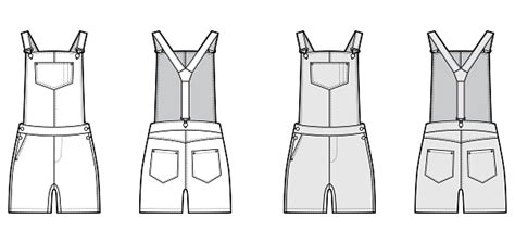 Dungarees 데님 전체 점프수트 테크니컬 패션 일러스트와 미니 길이 일반 허리 하이 라이즈 포켓 0명에 대한 스톡 벡터 아트 및 기타 이미지 Istock