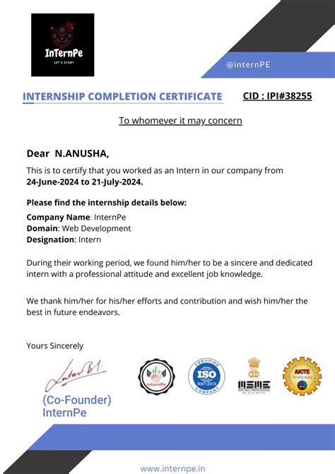 Nanduri Anusha On Linkedin Internship Webdevelopment Career Learning Growth Thankful