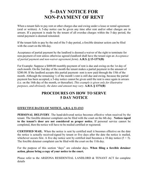 Free Arizona 5 Day Notice To Pay Or Vacate Form Notice To Quit Pdf