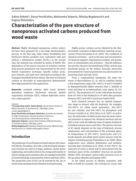 Pdf Characterization Of The Pore Structure Of Nanoporous Activated