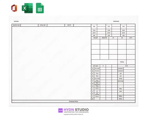 영어 의류 패션 작업지시서 양식 05 English Excel 헤이든스튜디오