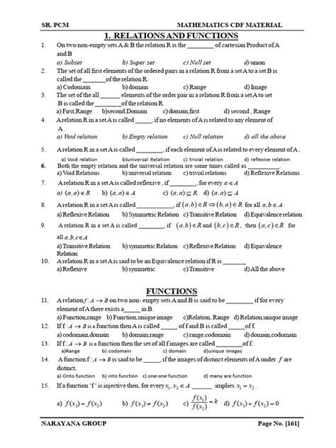 1relations And Functions Pdf Function Mathematics Mathematical