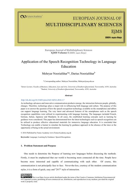 PDF Application Of The Speech Recognition Technology In Language Education