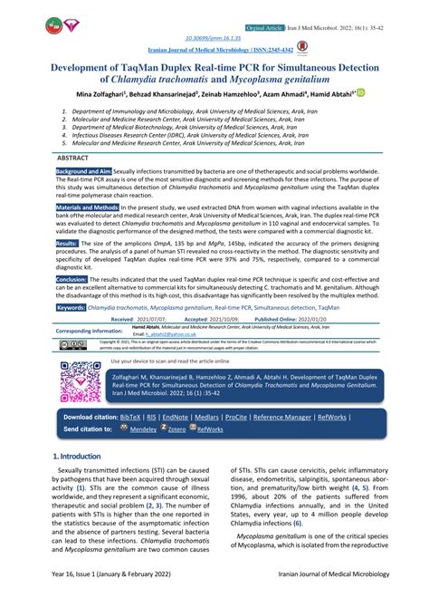 Pdf Development Of Taqman Duplex Real Time Pcr For Simultaneous Detection Of Chlamydia