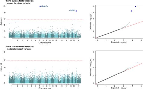 manhattan and quantile quantile qq plots for exome wide gene burden