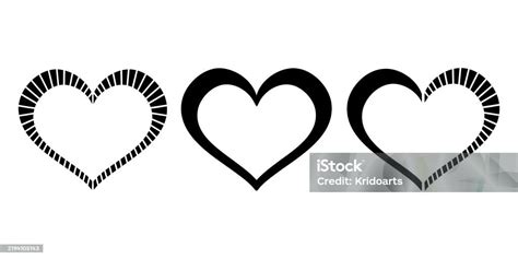 벡터 심장 일러스트 세트 그래픽 흑백 그림 손으로 그린 하트 윤곽선 스케치 실루엣 잉크 그림 청첩장 발렌타인 데이 문신 로고를 위한 디자인 요소 개체 그룹에 대한 스톡 벡터