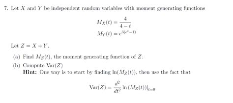 Solved 7 Let X And Y Be Independent Random Variables With