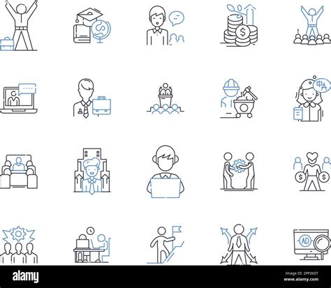 Staff Elevation Line Icons Collection Advancement Promotion Raise