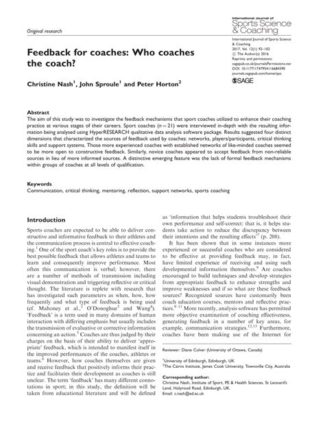 Pdf Feedback For Coaches Who Coaches The Coach