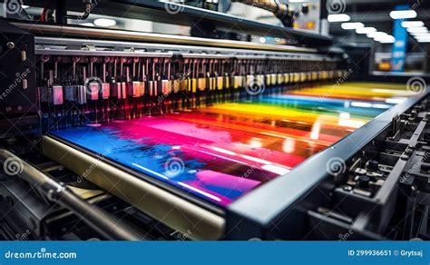 Close Up Of An Industrial Offset Printing Machine In A Printing Factory Stock Illustration