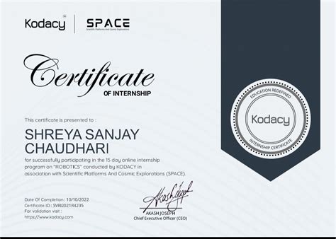 Shreya Chaudhari On Linkedin Intership Robotics Kodacy