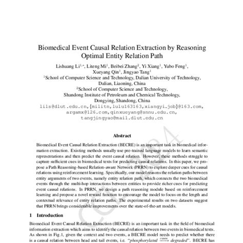 Biomedical Event Causal Relation Extraction By Reasoning Optimal Entity Relation Path Acl