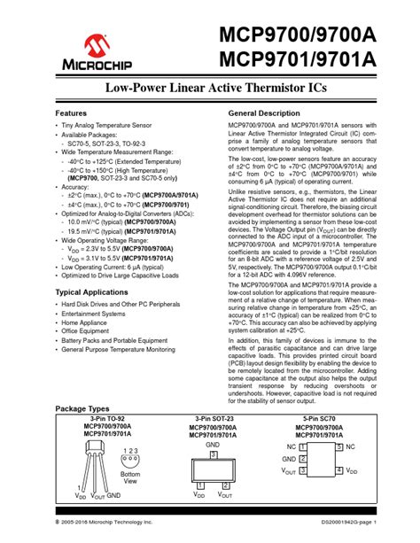 Mcp9700a Low Power Linear Active Thermistor Microchip Technology