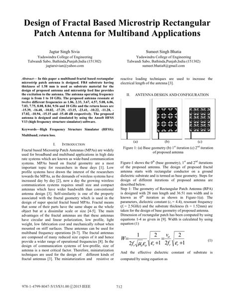 Pdf Design Of Fractal Based Microstrip Rectangular Patch Antenna For