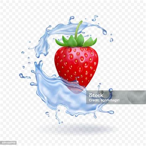 투명 한 배경 물 스플래시와 익은 신선한 딸기 3d 일러스트 벡터 딸기에 대한 스톡 벡터 아트 및 기타 이미지 딸기 물이