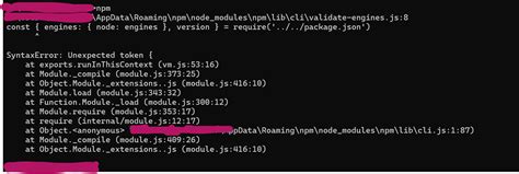 node js npm giving error on node version 4 4 6 on windows machine