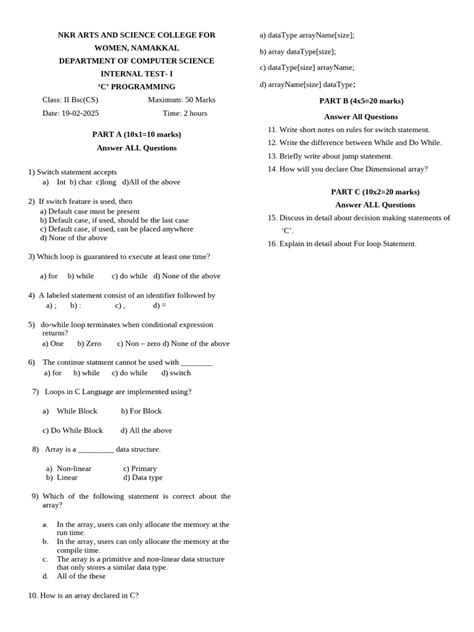 Ibsccs Firstinternal Cprogramming Questionpapereven Pdf Control Flow Data Type
